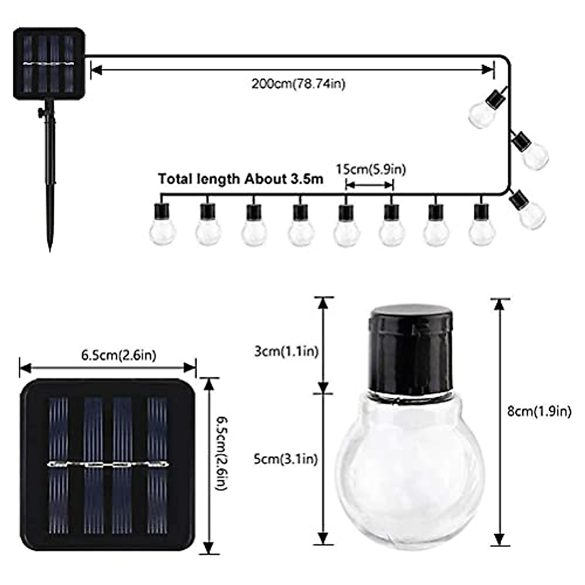 PUZOU Solar Lights, 10LED 3.5M 8 Modes Waterproof String Lights Outdoor Fairy Lights Crystal Balls Decorative Lighting for Garden Home Party Wedding Christmas Decoration