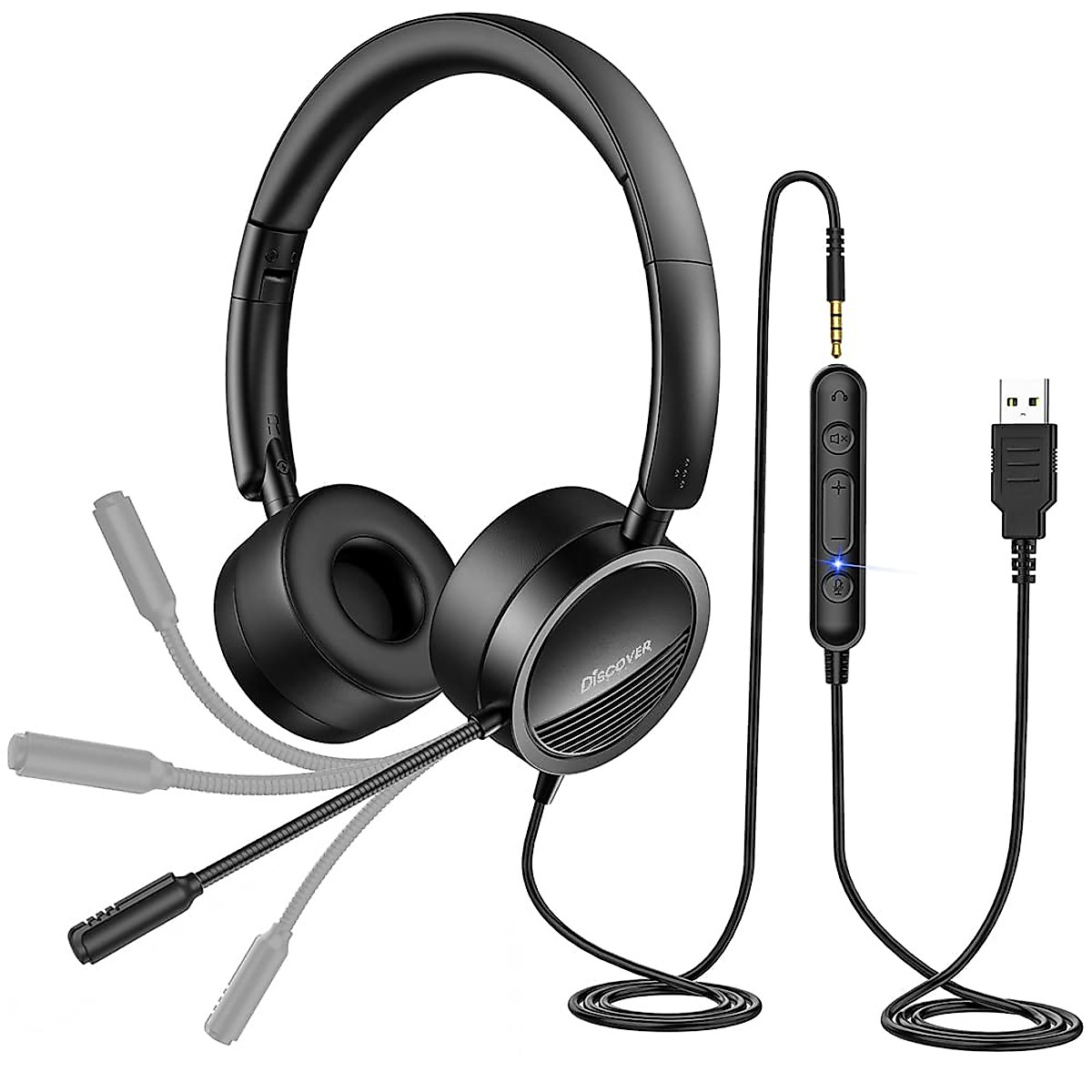 Discover D312U Dual Speaker Headset with USB and 3.5mm Connection- Compatible with Computer Apps Like Microsoft Teams, Zoom, RingCentral, Cisco, Avaya and Cell Phones with a 3.5mm Port
