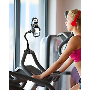 woleyi Gooseneck Spin Bike Phone Mount, Handlebar Clip Cell Phone Holder for Exercise Bicycle, Stationary Cycling, Stroller, Gym Treadmill, Mic Stand, for iPhone 15 Pro Max/14/13/12, 4-7" Smartphone