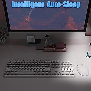 Wireless Keyboard Mouse Combo, 104 Keys Cute White Keyboard with Number Pad & Mouse for Windows, Computer, PC, Notebook, Laptop (White)