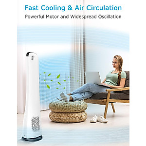 BREEZEWELL 43 Inch Bladeless Tower Fan w/ 3 Wind Speeds & 3 Modes, 15-Hour Timer, Remote Control, Ultra-quiet & Slim 45° Oscillating Personal Fan for Whole Room Home & Office