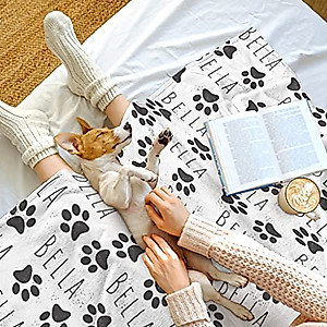 Ecautly Personalized Dog Blanket, Custom Paw Print Dog Blanket with Pets Name, Stuff for Pets, Customized Puppy Blanket with Name, Pets Bereavement/Passing Away Gifts