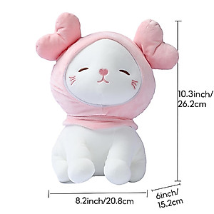 MINISO 11" Cat Plush Kawaii Stuffed Animal Pillow, Cute Soft Body Pillow with Double Heart Hat, Big Plush Toy for Valentine's Day Gift
