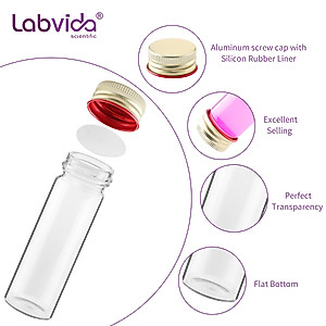 Labvida 25ml Clear Glass Vials with Plastic Stoppers, 20 Pack Glass Vials with Screw Caps, Leak-Proof Small Glass Lab Vials, Liquid Sample Vials for Essential Oil, Reagent, Seeds, LVH008