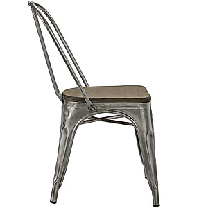 Modway Promenade Stackable Modern Aluminum Bistro Dining Side Chair With Bamboo Seat in GunMetal
