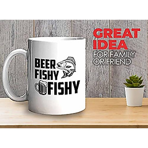Fisher Coffee Mug 11oz White - Beer Fishy Fishy - Fisherman Funny Witty Fish River Fishing Lures Flounder Net Alcoholic Lover