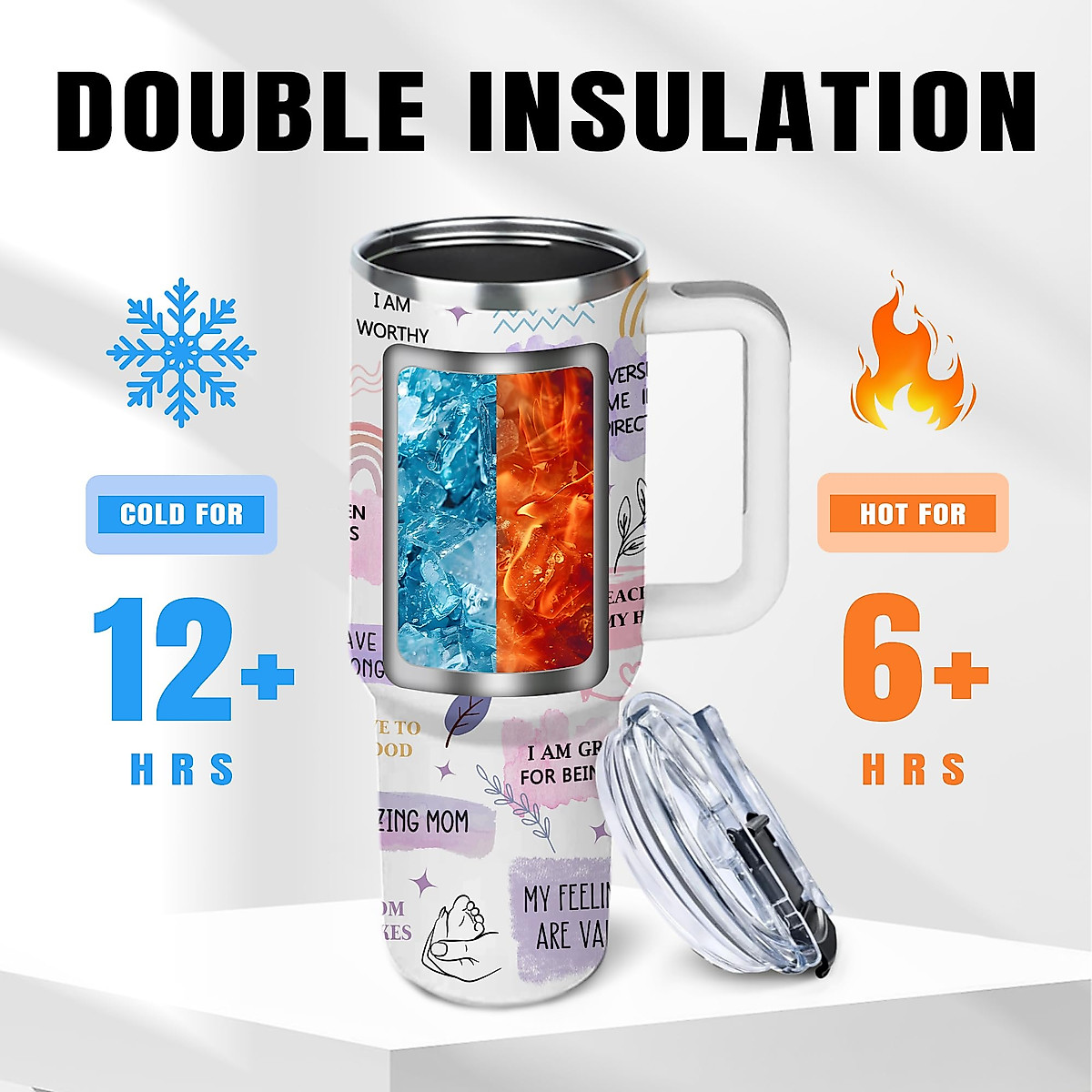 Mom Daily Affirmations Tumbler 40 OZ, New Mom Gift After Birth, First Time Moms to Be, Postpartum Cup for Birthday, Mother's Day, Christmas