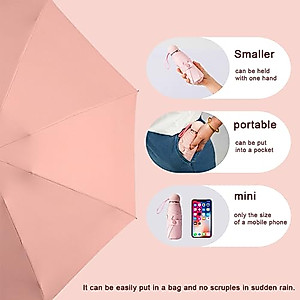 Pumi-geous Travel Umbrella Rain Compact Mini Umbrella Windproof UV Protection Lightweight Folding Portable Umbrellas for Girls Women (Pink)