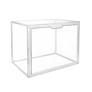 GUDEMAY Clear Stackable Plastic Storage Bins with Magnetic Attraction Lid, Dustproof Book & Cosmetic Display Cases, Large Figures Collectibles Showcase, Shoe Box, Protection Organizer (Transparent - 3 Pack)