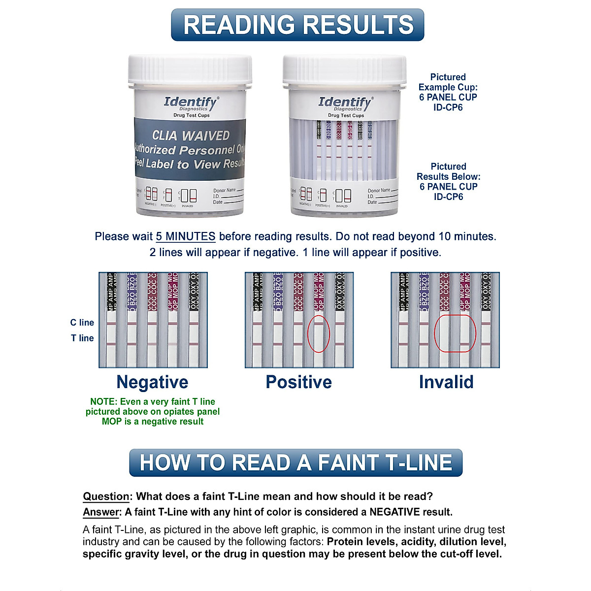 Identify Diagnostics 6 Panel Drug Test Cup - 5 Pack - CLIA Waived Instant Urine Drug Test Kit for AMP,BZO,COC,MOP/OPI,OXY,THC