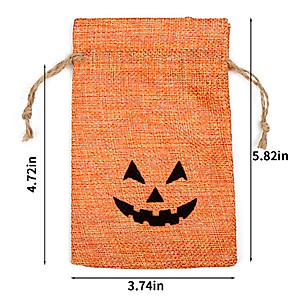 DECORA Burlap Gift Bags with Double Jute Drawstrings Candy Pouch Halloween Treat Bags with Different Designs Pack of 50