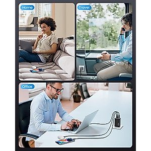 128W USB C Wall Charger,GaN III 3-Port Fast Charging Station,PD QC Foldable Charger Block Portable 65W Laptop Adapter for MacBook Pro/Air,iPad Pro,Galaxy S23,Dell XPS 13,iPhone 15/Pro etc Black