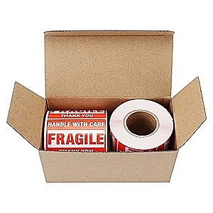 Immuson Warning Fragile Tape, 3" X 2" Fragile Handle with Care Warning Stickers for Shipping and Packing,500 Labels Per Roll (1 Roll)
