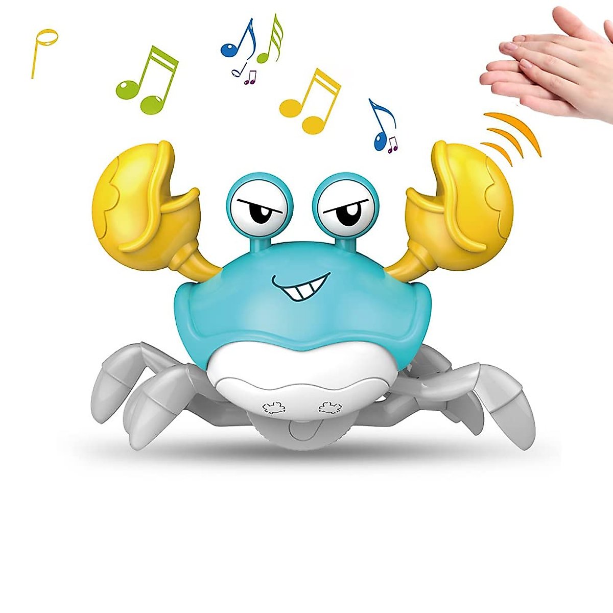 NEXTAKE Sound Control Crawling Crab Toy, Voice-Activated Crab Toy Interactive Dancing Crab Child Development Crawling Toy with Music, Lights and Projection Function-Eyes Can Move (Blue)