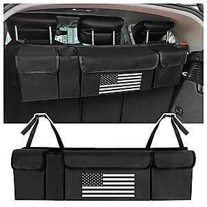 Turcee Car Trunk Organizer,Large Capacity Car Storage Organizer with US Flag Design,Hanging Foldable Car Organizers and Storage Car Interior Accessories (Black)