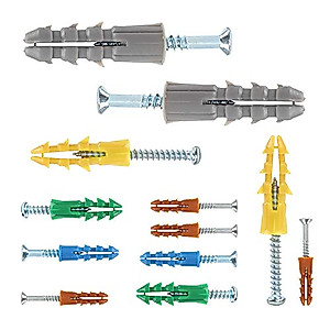 HongWay 370pcs Plastic Drywall Wall Anchors Kit with Screws, Includes 5 Different Assorted Size Anchors and Screws