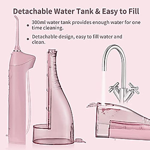 TOVENDOR Electric Water Flosser, Cordless Dental Oral Irrigator - 3 Modes, 3 Tips for Family Hygiene (300ML, Waterproof Waterflosser) (Pink)