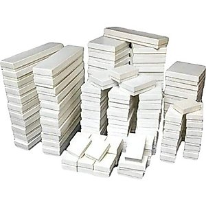 RJ Displays-25 White Jewelry Display Cotton Filled Assorted Mixed Gift Box Set for Ring, Pendants, Necklace, Bracelets abd Watch