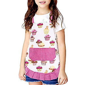 Cupcake Kids Apron, Pink Baking Bib Apron for 2-6 Years Child, Adjustable Kitchen Apron for Little Girls, Cooking, Daughters, Gardening, Toddler Gift