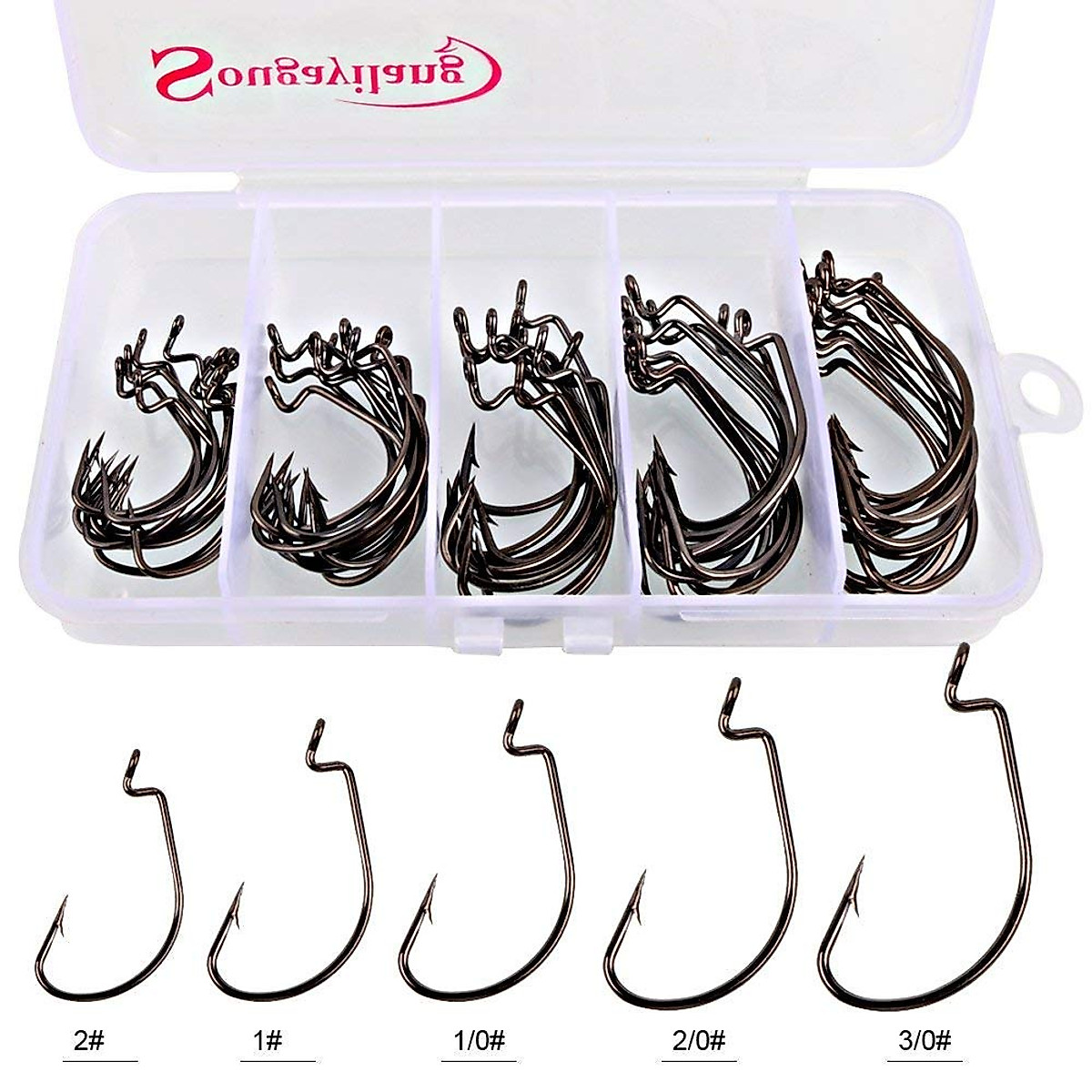Sougayilang Fishing Hooks High Carbon Steel Worm Soft Bait Jig Fish Hooks with Plastic Box