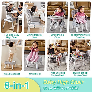 8 in 1 Baby High Chair with Removable Tray, Multifunctional High Chair for Babies and Toddlers, Converts Kids Table & Chair Set/Toddler Building Block Table/Step Stool/Small Dining Chair