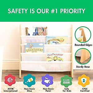 Humble Crew, Natural/White Kids Book Rack Storage Bookshelf with Deep Sleeves, Universal