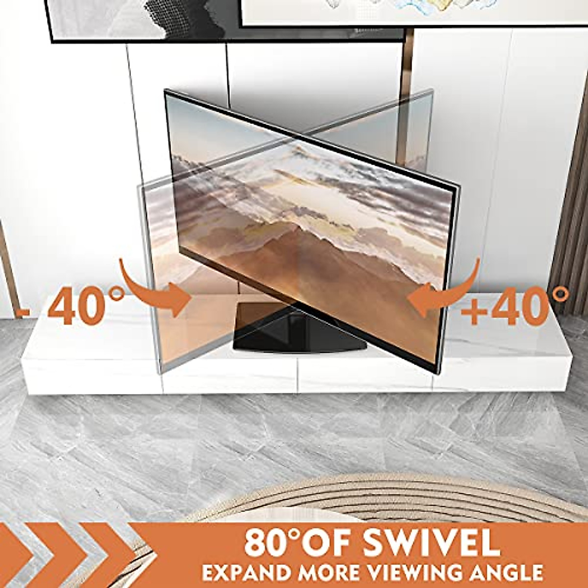 Universal Swivel TV Stand/Base Table Top TV Stand 32 to 70 inch TVs 80 Degree Swivel, 4 Level Height Adjustable, Heavy Duty Tempered Glass Base, Holds up to 88lbs Screens, HT04B-002U