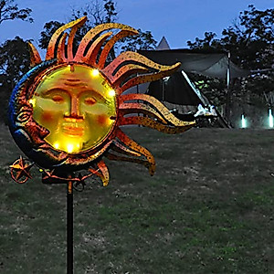 wotieuns Sun Garden Stake Decor Metal Glass Yard Art Decorations Metal Sun Stakes Outdoor Lawn Pathway Patio Flower Bed