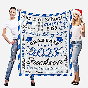 InterestPrint Custom Graduation Blanket Personalized Class of 2023 Blanket Graduation Party Supplies for Him Her Senior Graduation Gift Class of 2023 Gifts