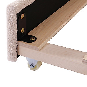 Luxo Abode Full Size Teddy Fleece Upholstered Daybed with Smart LED Light and Trundle, Solid Wood Bed Frame, Easy to Assembly and No Box Spring Need, for Bedroom, Apartment, Guest Room, Beige