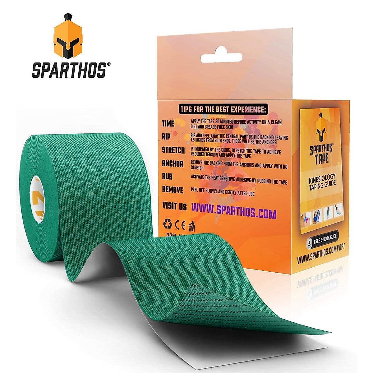 Sparthos Kinesiology Tape [Forest Green - 16.4ft Uncut Roll] x Ice Packs for Injuries [Size Medium + Cover]