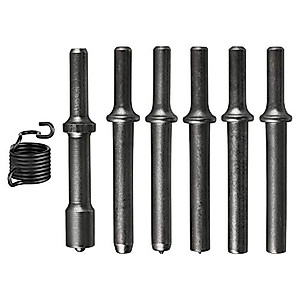 7 Pcs Air Hammer Bits Accessories 0.401 Shank Heavy Duty Smoothing Pneumatic Air Rivet Hammer Chisel High Carbon Steel Bits Extended Length Tools Kit with Spring
