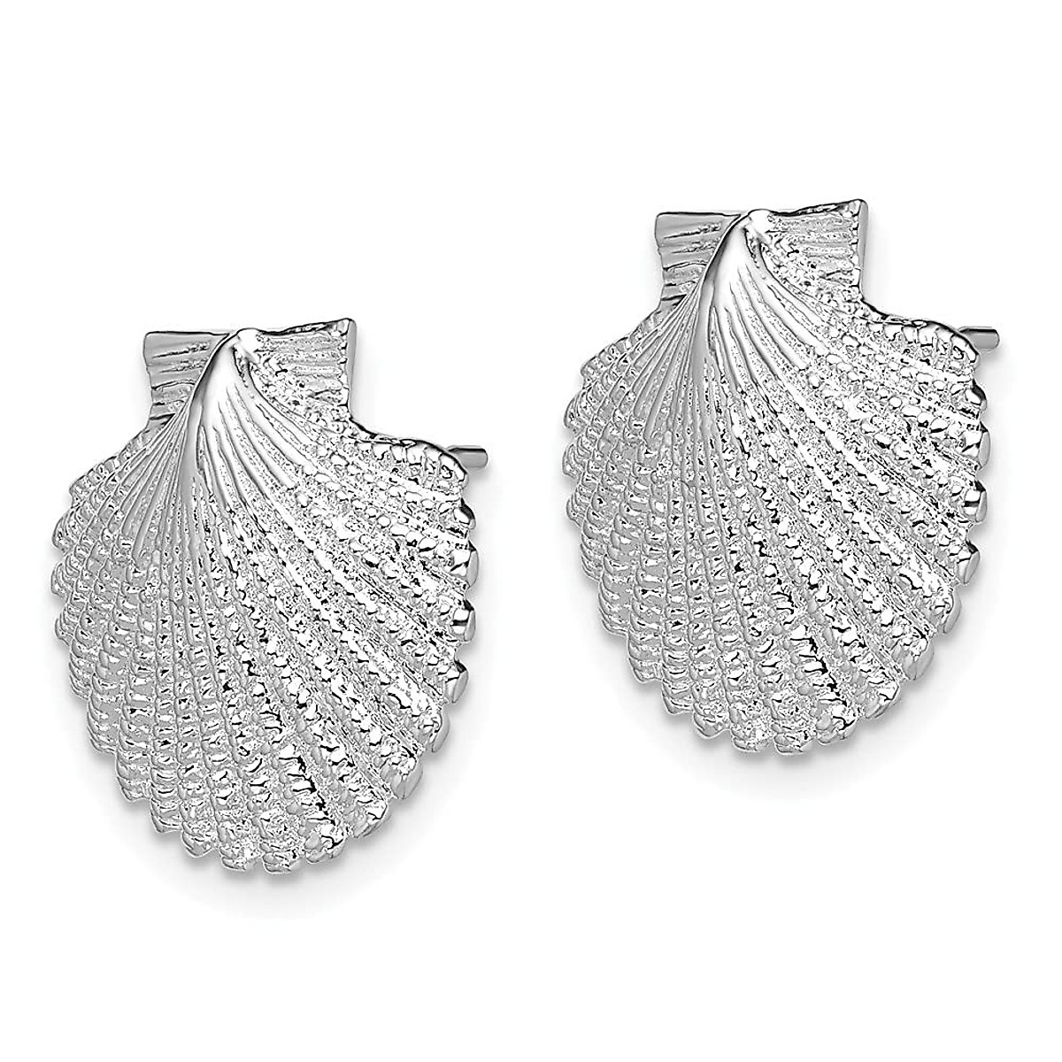 Diamond2Deal Sterling Silver Polished Large Scallop Shell Stud Earrings (L- 0.65 in, W- 0.63 in)