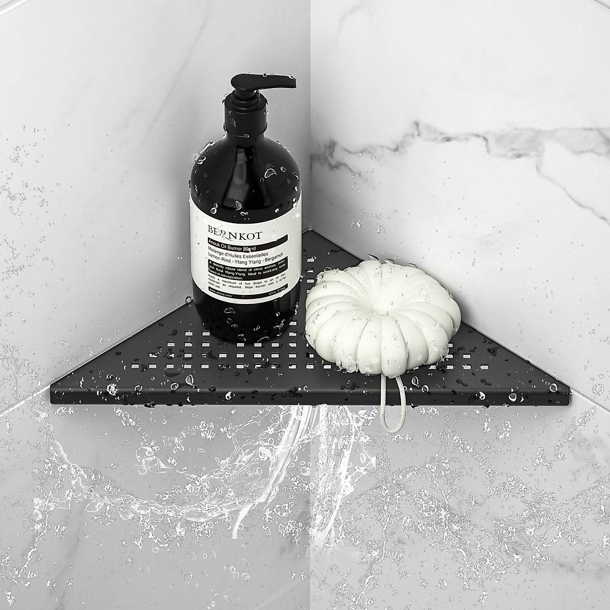 Bernkot Corner Shower Shelf, 10" Matte Black 304 Stainless Steel Grout in Shelf Rack for for Tiled Wall, Recessed Bathroom Shelf, No Drilling Needed