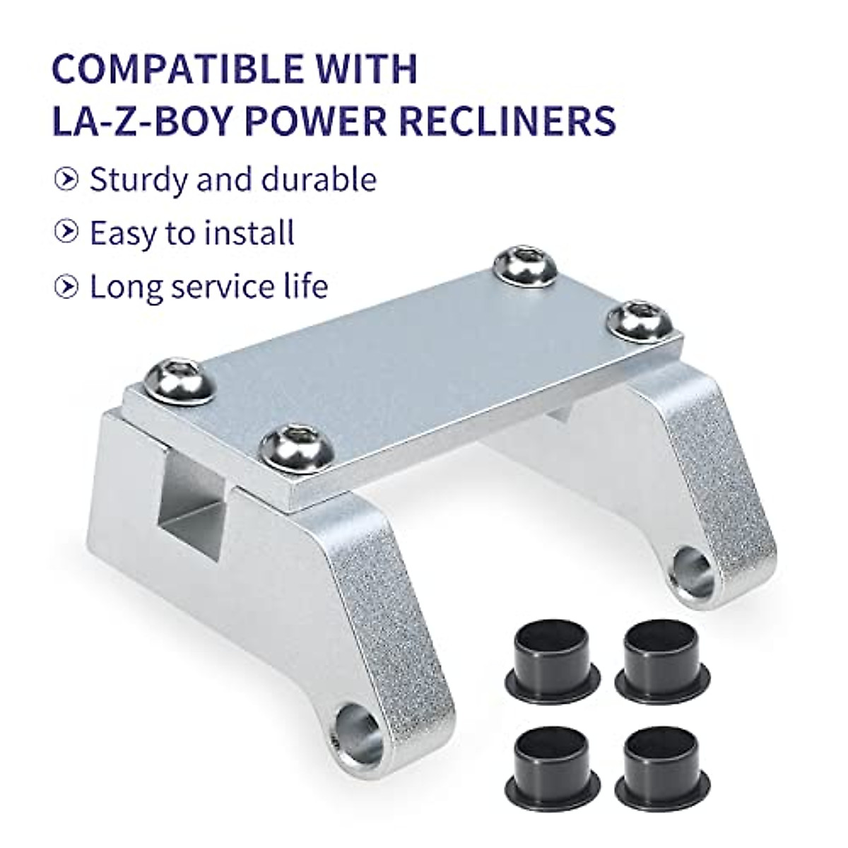 Vanshly Metal Drive Toggle Bracket Compatible with La-Z-Boy Lazyboy Power Recliners Silver Aluminum Repair Parts with 4 Plastic Split Bushings
