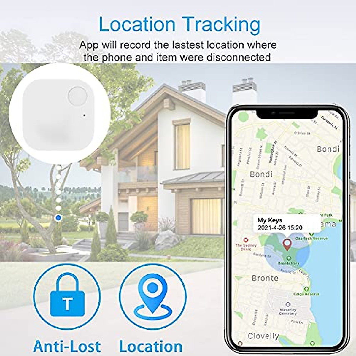 Bluetooth Key Tracker,GPS Bluetooth 4.0 Anti-Lost Finder,Child Pet Item Two-Way Alarm Anti-Lost Finder,Phone Recording/Shooting Control,Automatic Alarm Tracker with App for Android/iOS Phone