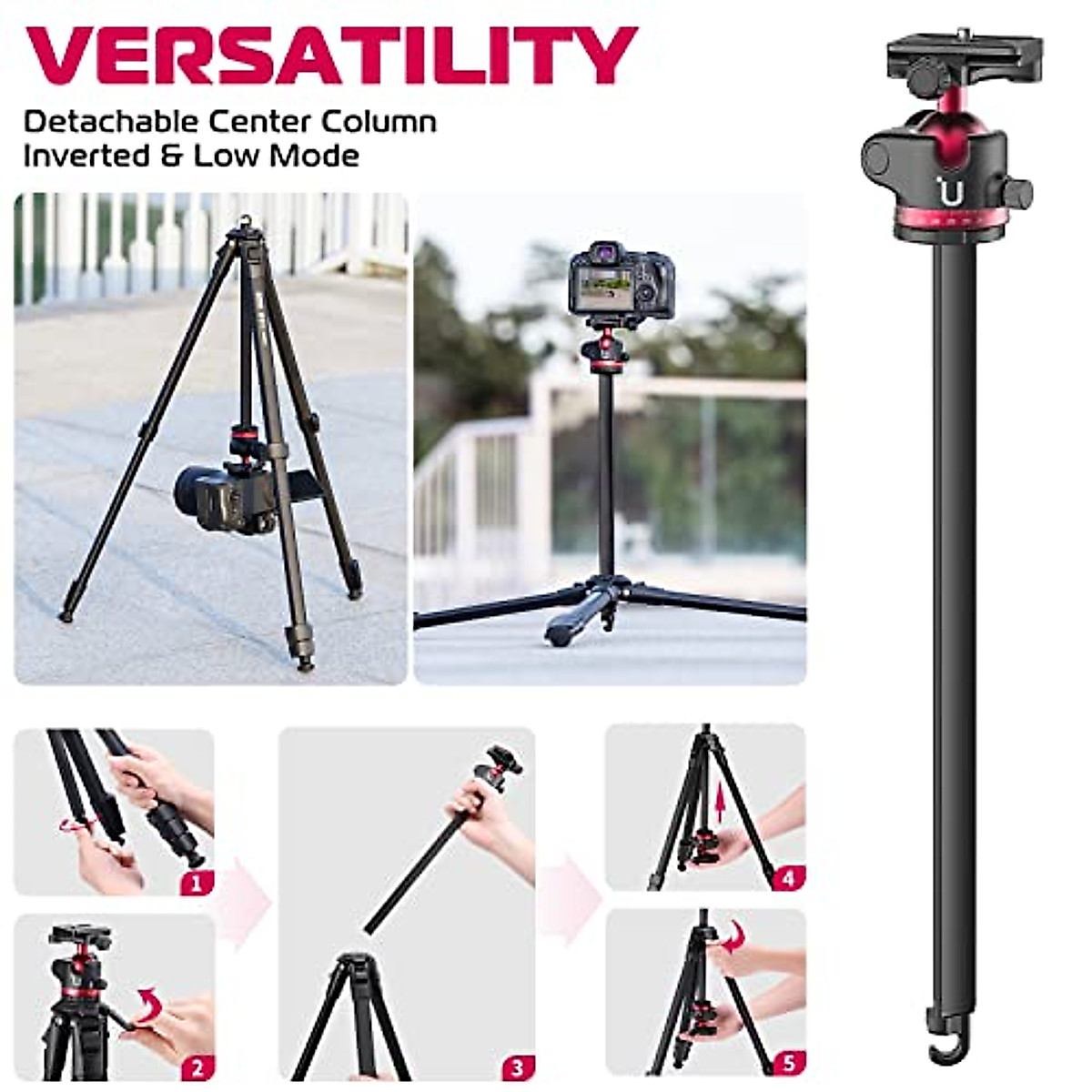 ULANZI MT-55 Ombra Travel Tripod, 62.2" Professional Camera Video Tripod, Aluminum Tripod W/ 360° Ball Head&Quick Release Plate, Max Load 17.6 LB for Nikon Canon DSLR Camcorder, Phone Holder Included