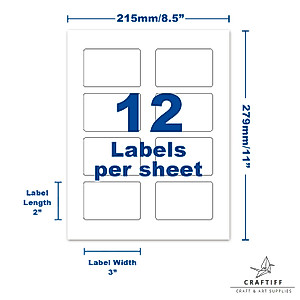 2x3 inch Rectangle Stickers Labels Matte White, Pack of 200, for Inkjet and Laser Printer, Vinyl Sheets Packaging Address Mail Business Craftiff