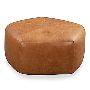 POLY & BARK Porto Modern Leather Ottoman Pouf (Cognac Tan)