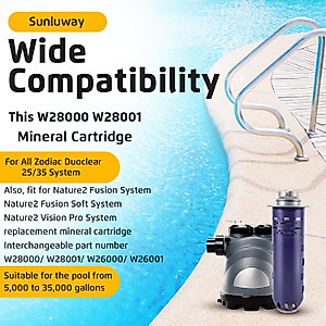 Replacement for Nature2 Duoclear 25 35 Mineral Cartridge W28000 W26000 for All Zodiac Duoclear Fusion, Fusion Vision, Vision Pro Above Ground Inground Pool Sanitizers, for up to 35,000 Gallons Pool
