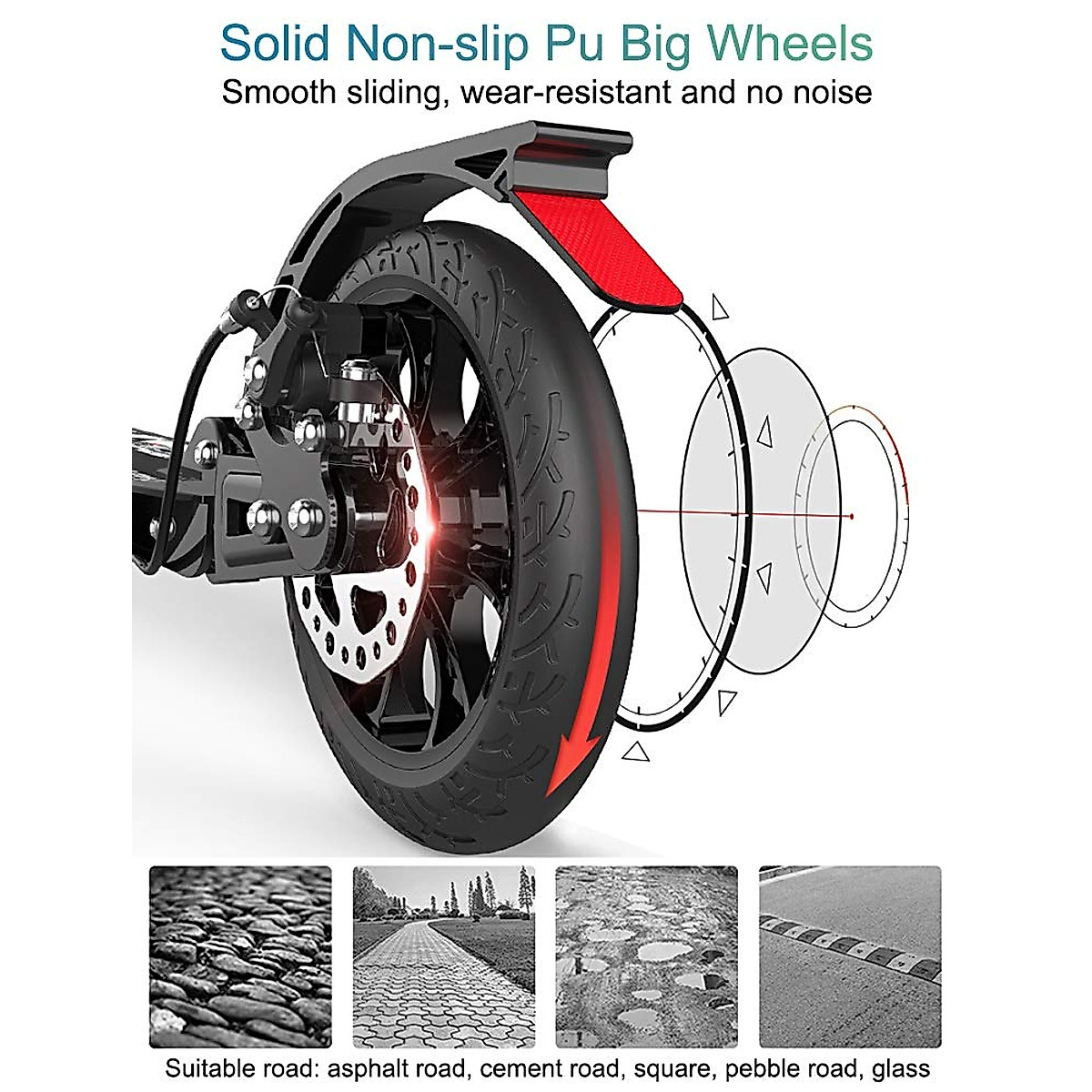 LXLA - Folding Adult Kick Scooter with Disc Handbrake, Big Wheels Dual Suspension Commuter Scooter, Adjustable Height, Supports 220lbs