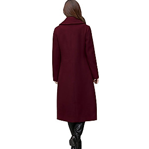 chouyatou Women's Big Notch Lapel Single Breasted Mid-Long Wool Blend Coat (Large, Wine Red)