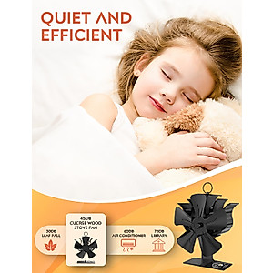 CUCRSE Wood Stove Fan Heat Powered, 5 Blade, Eco Thermoelectric Fan Non Electric with Integrated Thermometer for Wood Burning Stove/Gas/Pellet/Log/propane