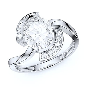 PRSTANI 10K White Gold Twisted Shank Half-Halo 7x9mm 2CT Simulated Oval Cut Diamond Engagement Ring Promise Ring (8)