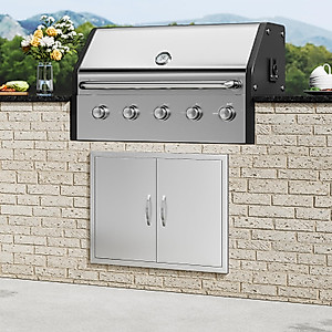 VEVOR Outdoor Kitchen Double Wall BBQ Access Door, 31W x 24H Inch Stainless Steel Flush Mount Door with Handles and Hooks for Grilling Station