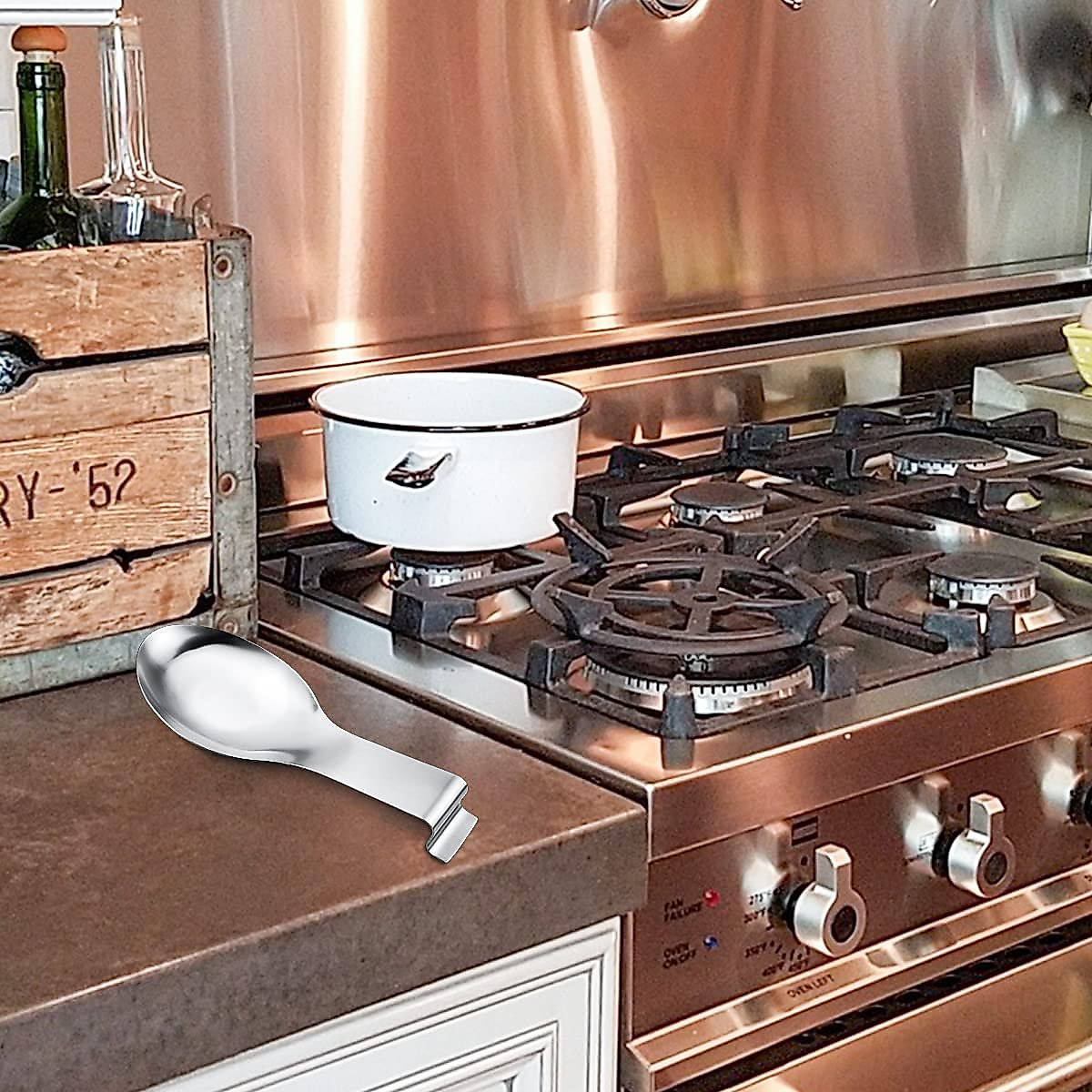 1 PCS Stainless Steel Spoon Rest, Spoon Holder for Stove Top, Utensil Spoon Rest Holder, kitchen utensils Holder for Ladles, Spatula, Cooking Utensils or Kitchen Tools (Silver)
