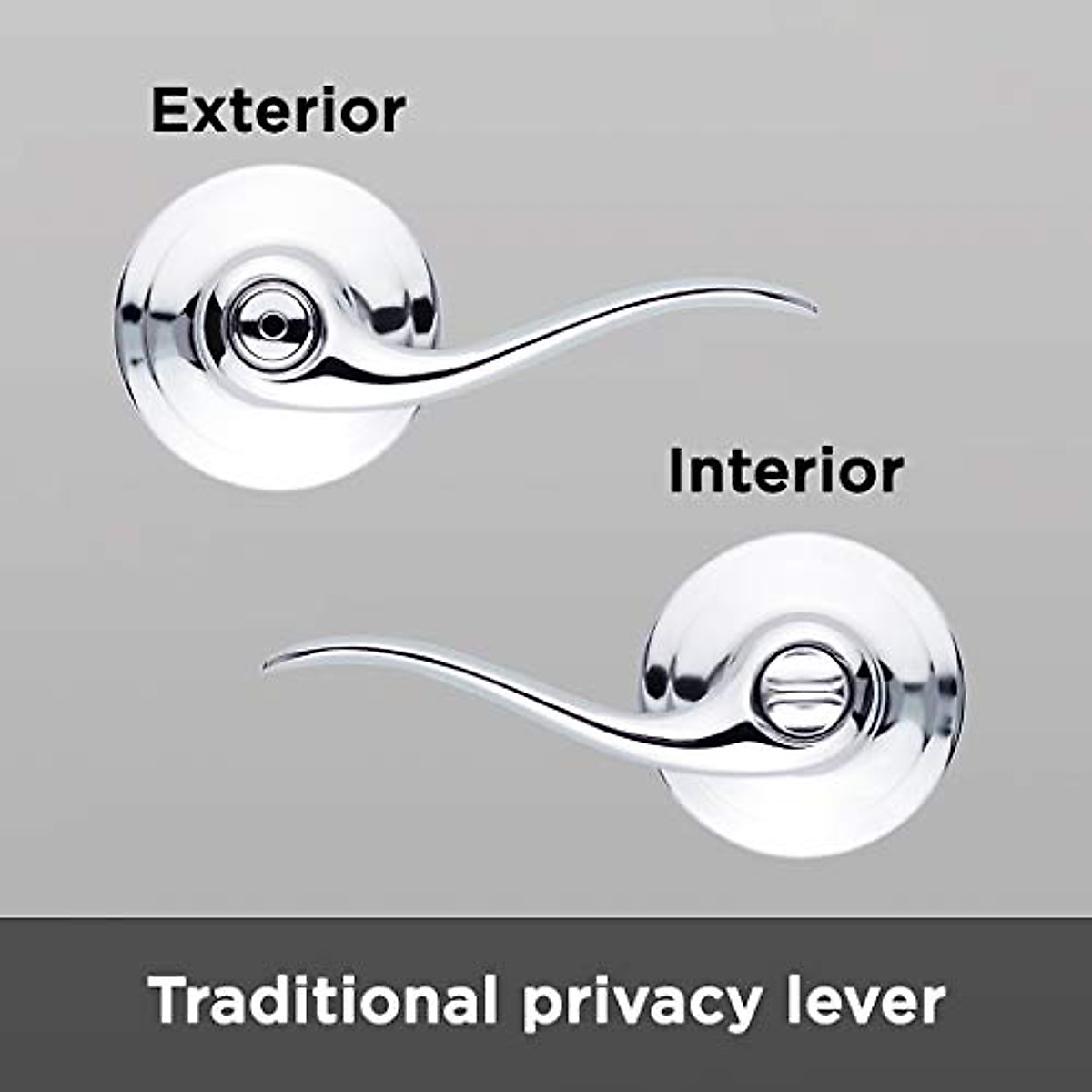 Kwikset 97300-728 Tustin Door Handle Lever with Traditional Wave Design for Home Bedroom or Bathroom Privacy in Polished Chrome