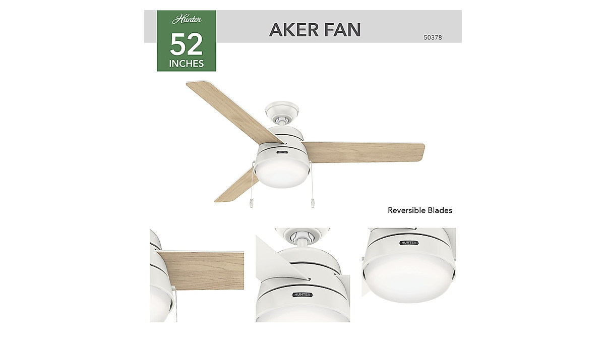 Hunter Aker 52" Ceiling Fan - Modern LED Light Kit