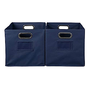 Cheer Home Storage Set of 2 Foldable Fabric Cube Storage Bins- Navy Blue