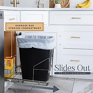 HOLDN’ STORAGE Pull Out Trash Can Under Cabinet - Trash Can Not Included - Dedicated Space for Disposable Trash Bags, Requires a 11” Cabinet Opening, Adjustable, Heavy Duty, Anti Rust Chrome Finish